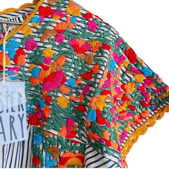 Sister Mary | Dresses | Sister Mary Marylou Stripe Embroidered Floral ...